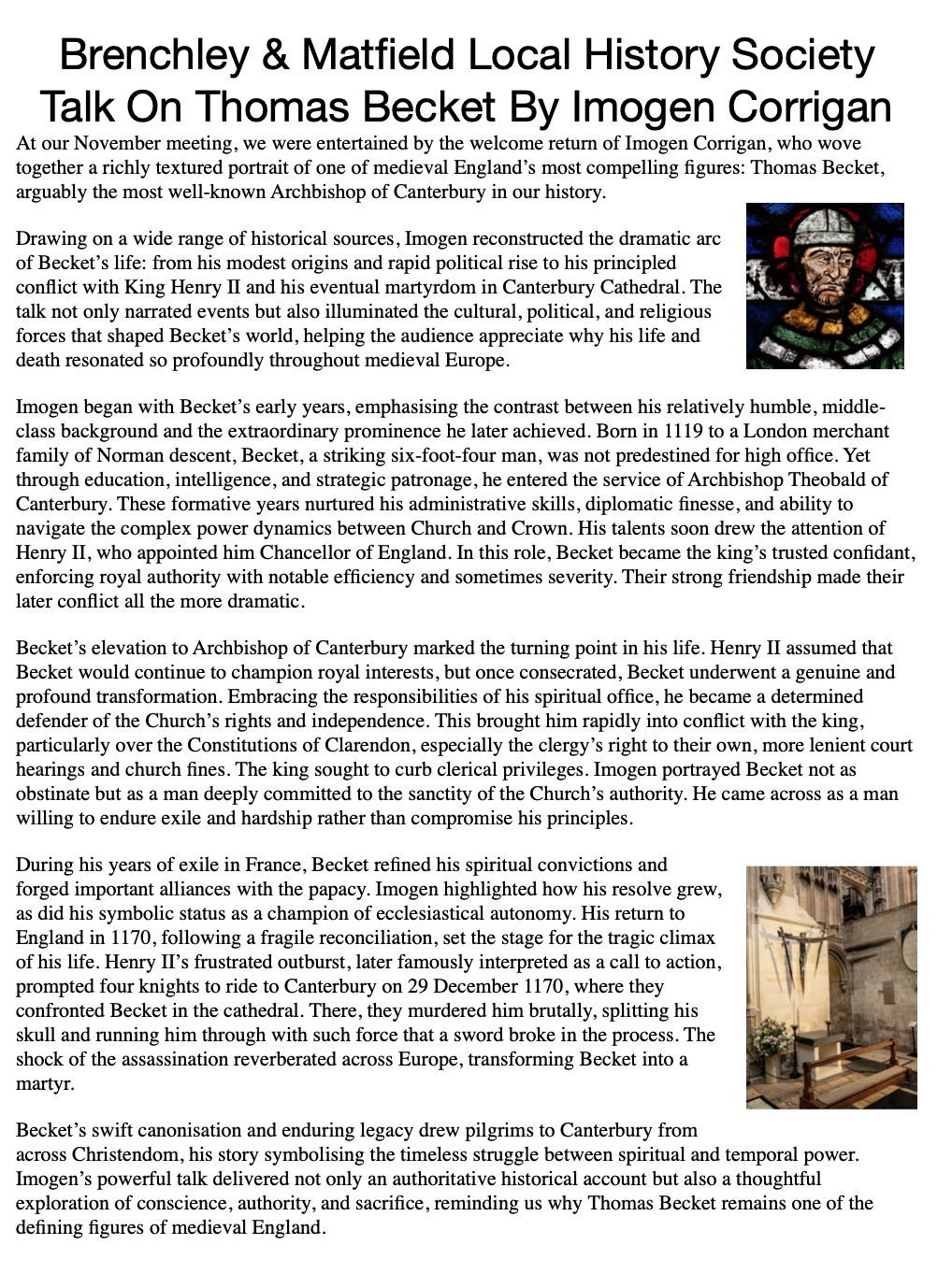 Summary of most recent talks – Brenchley & Matfield Local History Society